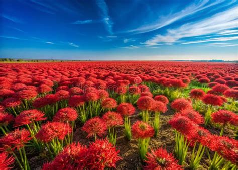 Stunning Aerial View Of A Vibrant Red Spider Lily Field In Autumnal