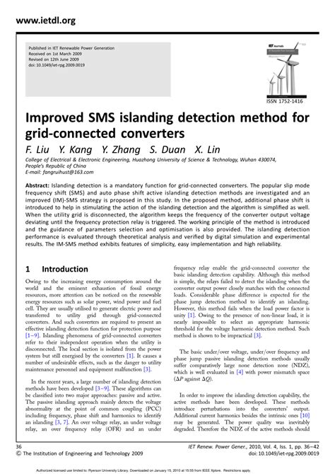 Pdf Improved Sms Islanding Detection Method For Grid Connected Converters