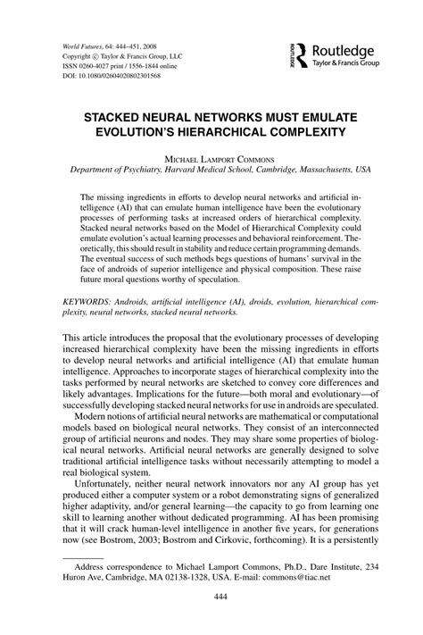 Pdf Stacked Neural Networks Must Emulate Evolutions Hierarchical Complexity