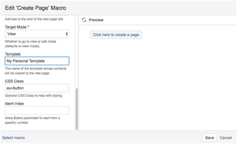 Confluence Create From Template Macro Parent Page