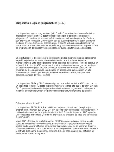 Dispositivos Lógicos Programables Pld Pdf Arreglos De Compuertas
