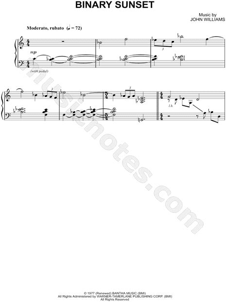 Binary Sunset From Star Wars Episode Iv A New Hope Sheet Music Piano Solo In A Minor
