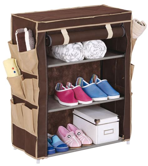 Guardaroba Scarpiera Armadio In Tnt Con 3 Ripiani E 12 Tasche Laterali