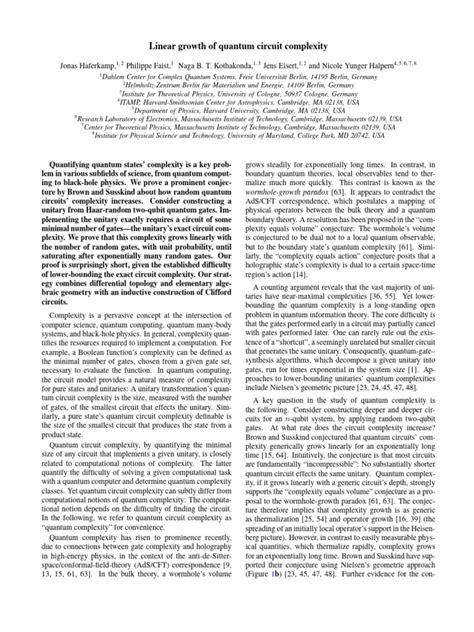 Linear Growth Of Quantum Circuit Complexity Pdf Complexity