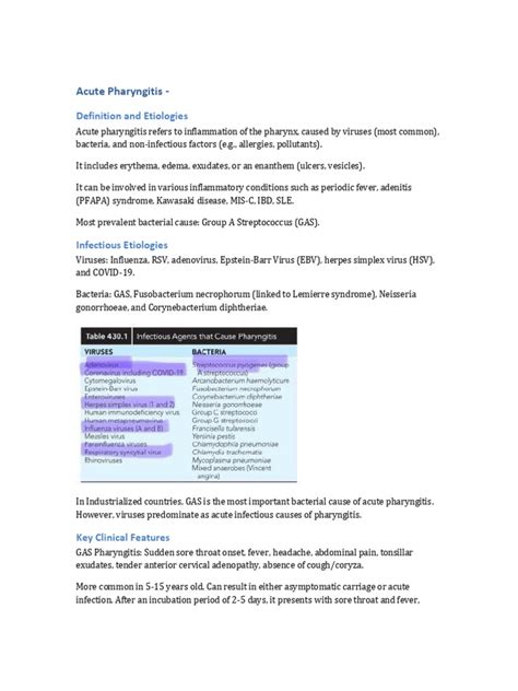 Acute Paryngitis Key Points Pdf Diseases And Disorders Medical