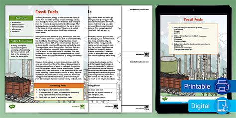Fifth Grade Fossil Fuels Fact File And Vocabulary Questions