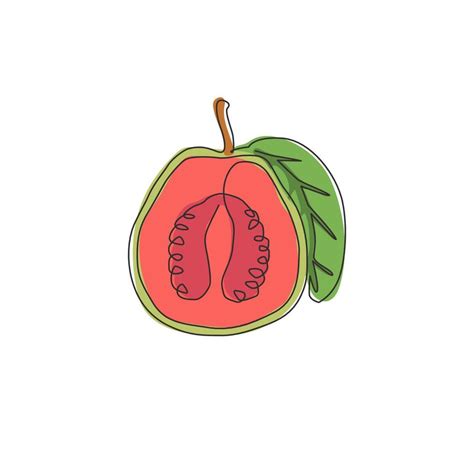 One Single Line Drawing Half Sliced Healthy Organic Java Guava For Orchard Logo Identity Fresh