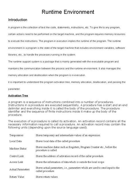 Unit 4 Cd Jntuh Cd Unit 4 Runtime Environment Introduction A Program Is The Collection Of