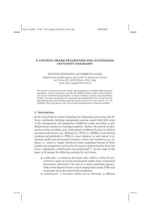 Pdf A Context Aware Framework For Multimodal Document Databases