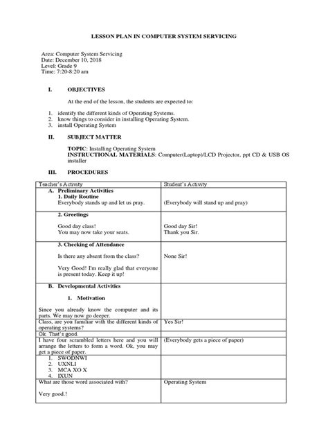 Lesson Plan Operating System Pdf Bios Booting