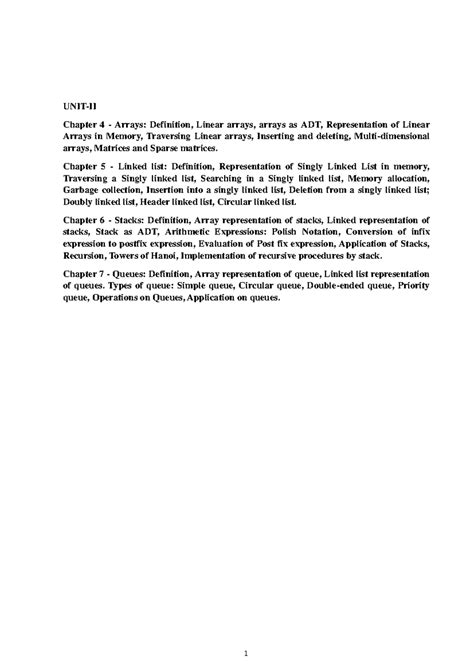 Mca Data Structures Linked List Chapter 5 Unit Ii Chapter 4 Arrays