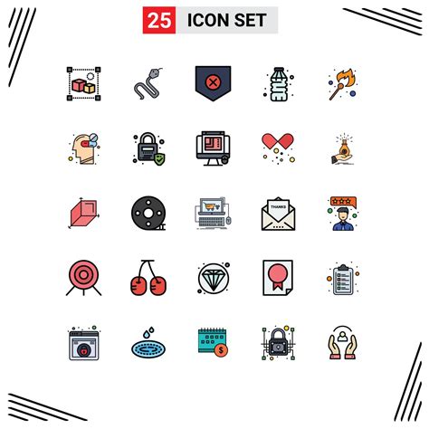 Mobile Interface Filled Line Flat Color Set Of 25 Pictograms Of Flame Water Protect Food Bottle
