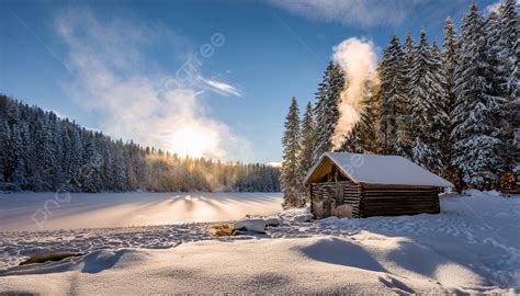 눈 덮인 숲 속의 아늑한 오두막 선실 숲 눈 배경 일러스트 및 사진 무료 다운로드 Pngtree