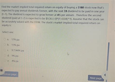 Solved Find The Market Implied Total Required Return On