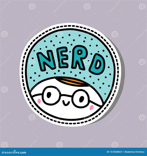 Nerd Sticker Hand Drawn Vector Illustration In Cartoon Style Cute Boy In Glasses On Turquoise