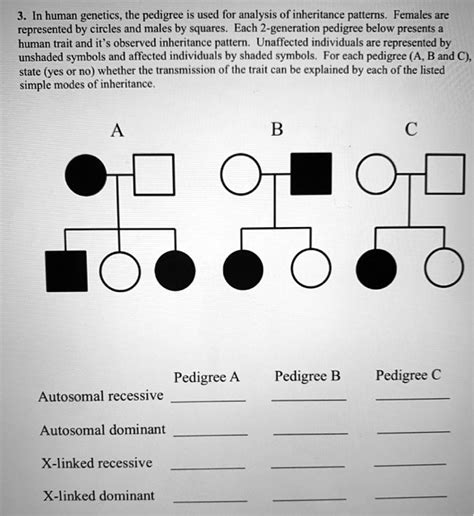 Solved In Human Genetics The Pedigree Is Used For Analysis Of Inheritance Patterns Females