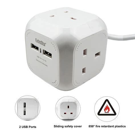 Way Power Cube Socket With USB Ports M Electric Extension Lead Status EBay