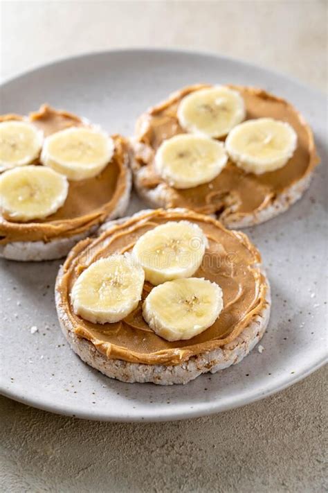 Healthy Protein Snack Rice Cake With Banana And Peanut Butter Rice