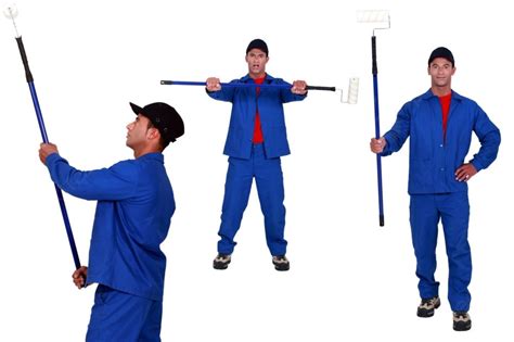 Multiple Shot Of Decorator Using Long Roller Photo Background And