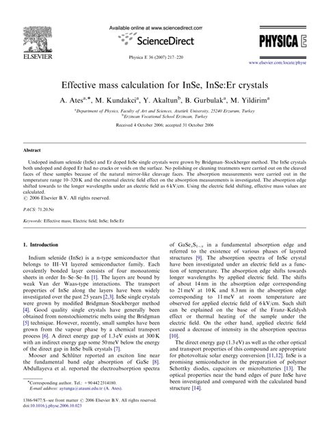 Pdf Effective Mass Calculation For Inse Inseer Crystals
