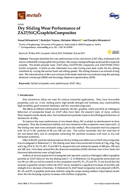 Pdf Dry Sliding Wear Performance Of Za27sicgraphitecomposites