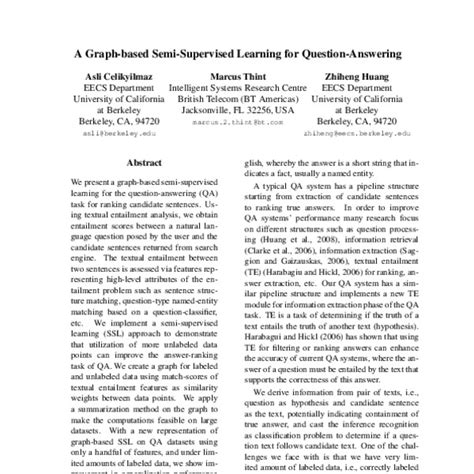 A Graph Based Semi Supervised Learning For Question Answering Acl Anthology