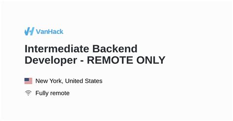 Intermediate Backend Developer Remote Only Vanhack