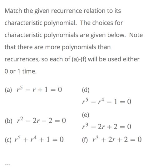 Solved Match The Given Recurrence Relation To Its