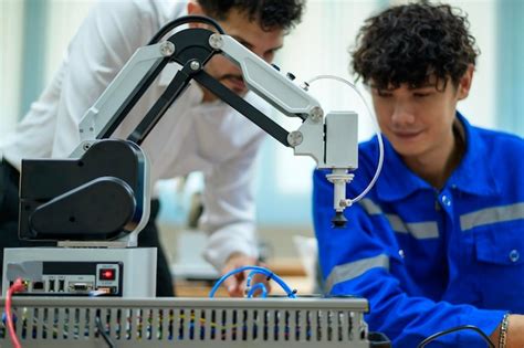 Premium Photo Trainee Robotics Engineer Learning With Programming And Manipulating Robot Hand