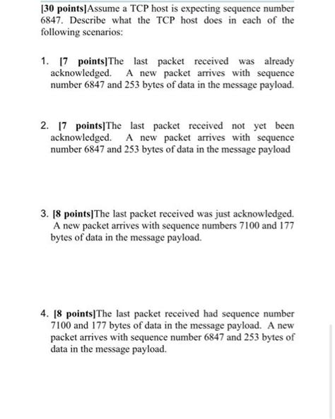 Solved 30 Points Assume A Tcp Host Is Expecting Sequence