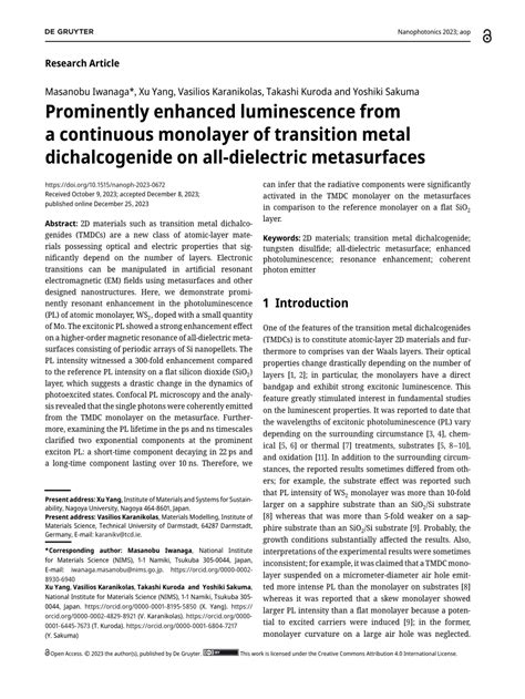 Pdf Prominently Enhanced Luminescence From A Continuous Monolayer Of