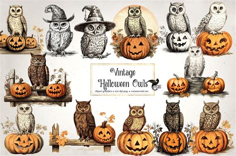 Vintage Halloween Owl Clip Art