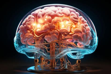 premium photo a 3d brain model with orange and blue neon glows