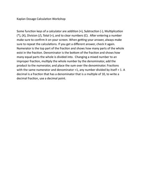Kaplan Dosage And Calcualtion Workshop Kaplan Dosage Calculation
