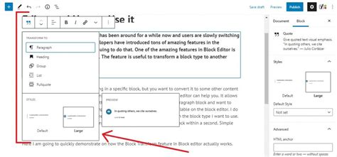 What Is Block Transform Feature In Block Editor And How To Use It