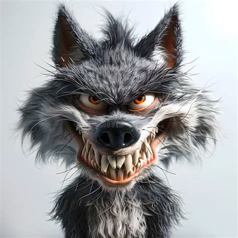 Close Up Portrait Of Cartoon Wolf With A Mischievous Grin Wolf Has