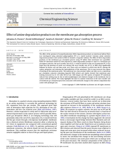 Pdf Effect Of Amine Degradation Products On The Membrane Gas