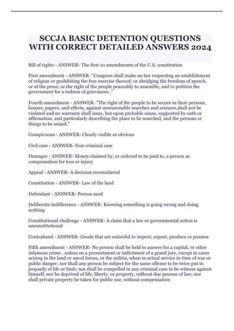 Sccja Basic Detention Questions With Correct Detailed Answers 2024 Sccja Stuvia Us