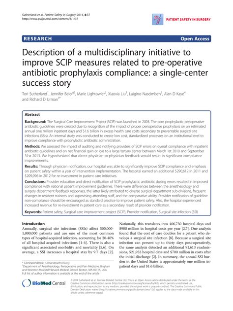 PDF Description Of A Multidisciplinary Initiative To Improve SCIP Measures Related To Pre