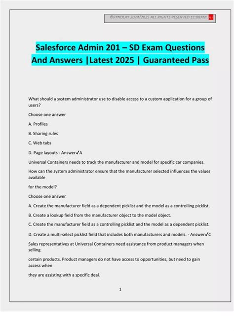 Salesforce Admin 201 Sd Exam Questions And Answers Latest 2025