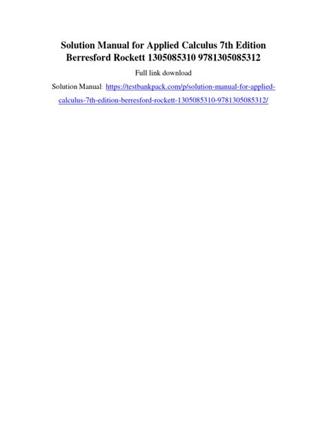 Solution Manual For Applied Calculus 7th Edition Berresford Rockett