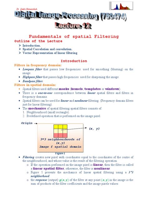 Fundamentals Of Spatial Filtering Outline Of The Lecture Pdf