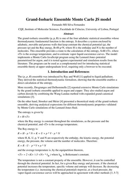 Pdf Grand Isobaric Ensemble Monte Carlo Js Model