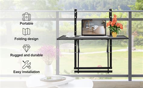 Eusuncaly Balcony Railing Table Patio Folding Hanging Desk