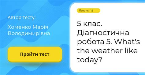 5 клас Діагностична робота 5 Whats The Weather Like Today Тест на 15 запитань Англійська мова