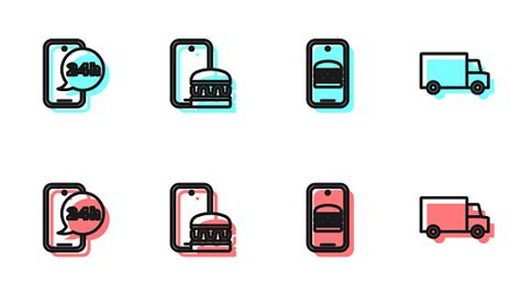 라인 온라인 주문 및 배달 음식 그리고 자동차 아이콘으로 빠른 설정합니다 벡터 0명에 대한 스톡 벡터 아트 및 기타 이미지 0명 24 개념 Istock