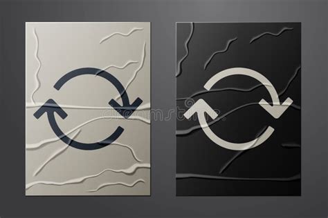 White Refresh Icon Isolated On Crumpled Paper Background Reload Symbol Rotation Arrows In A
