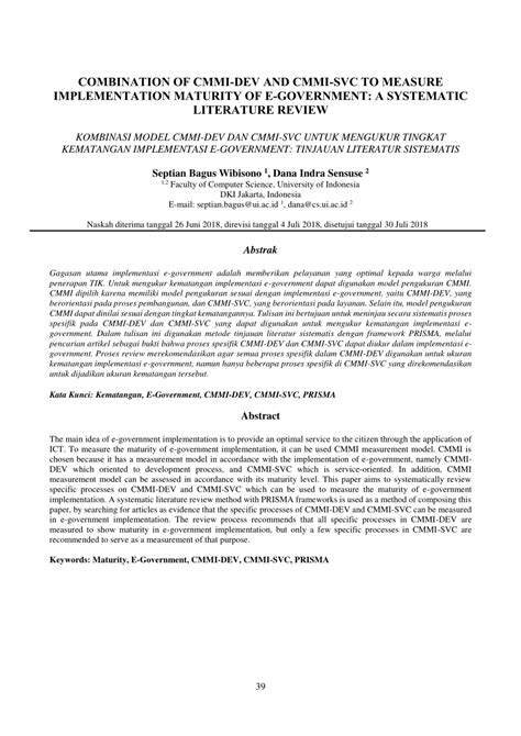 Pdf Combination Of Cmmi Dev And Cmmi Svc To Measure Implementation Maturity Of E Government A