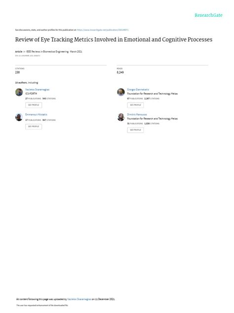 2021 Review Of Eye Tracking Metrics Involved In Emotional And Cognitive Processes Pdf