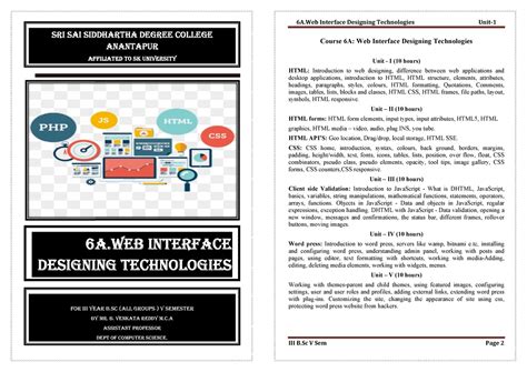 A Unit Web Technologies Sri Sai Siddhartha Degree College Affiliated To SK UniverSity A